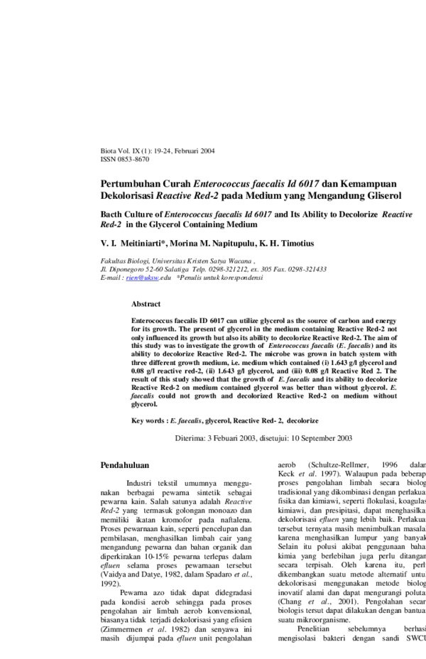 (PDF) Pertumbuhan Curah Enterococcus faecalis Id 6017 dan Kemampuan ...