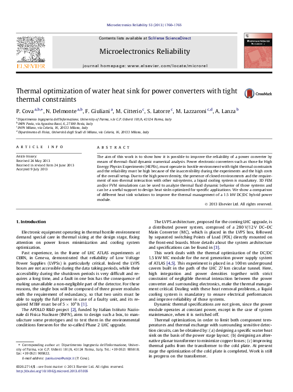 (PDF) Thermal optimization of water heat sink for power converters with tight thermal ...