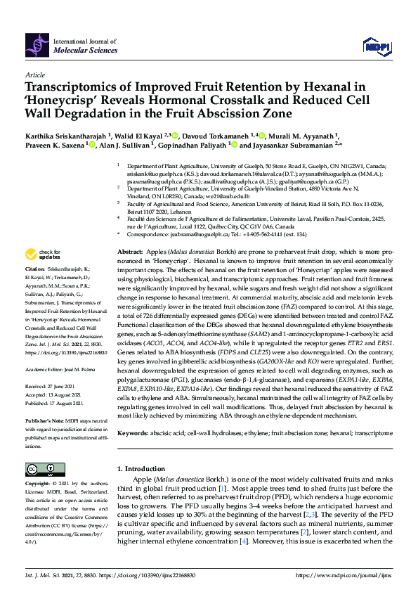 (PDF) Transcriptomics of Improved Fruit Retention by Hexanal in ...
