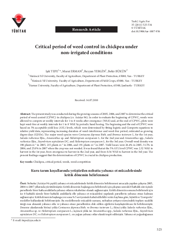 (PDF) Critical period of weed control in chickpea under non-irrigated ...