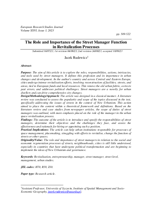(PDF) The Role and Importance of the Street Manager Function in ...