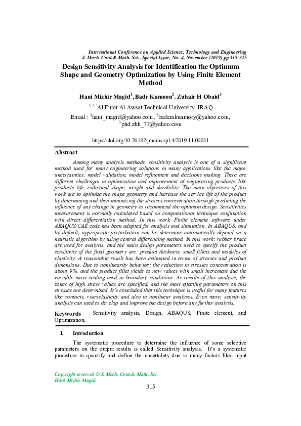 (PDF) Design Sensitivity Analysis for Identification the Optimum Shape and Geometry Optimization ...