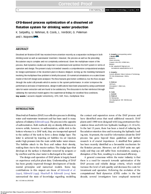 (PDF) CFD-based process optimization of a dissolved air flotation system for drinking water ...