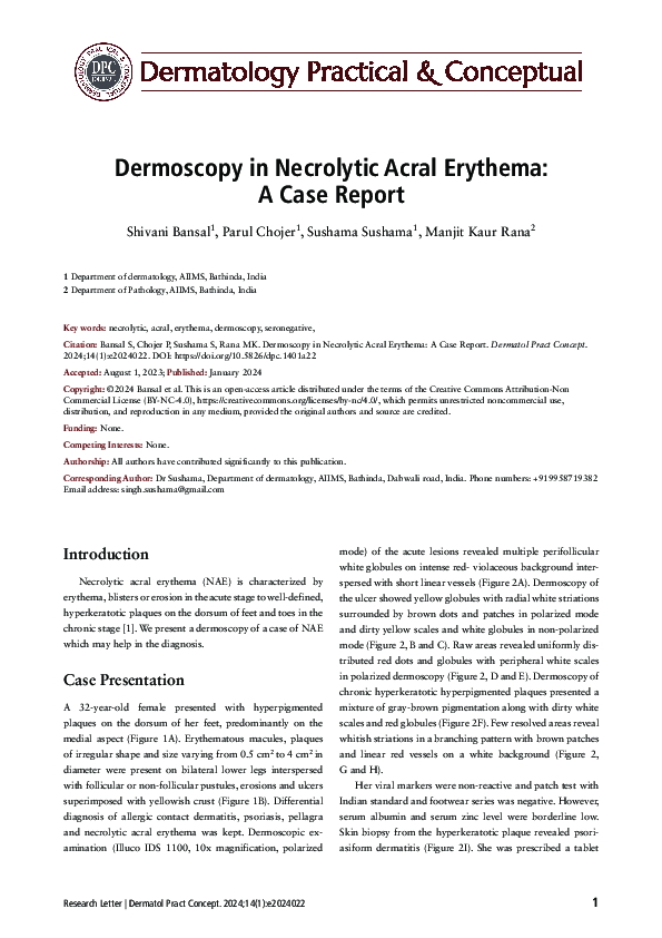 (PDF) Dermoscopy in Necrolytic Acral Erythema: A Case Report