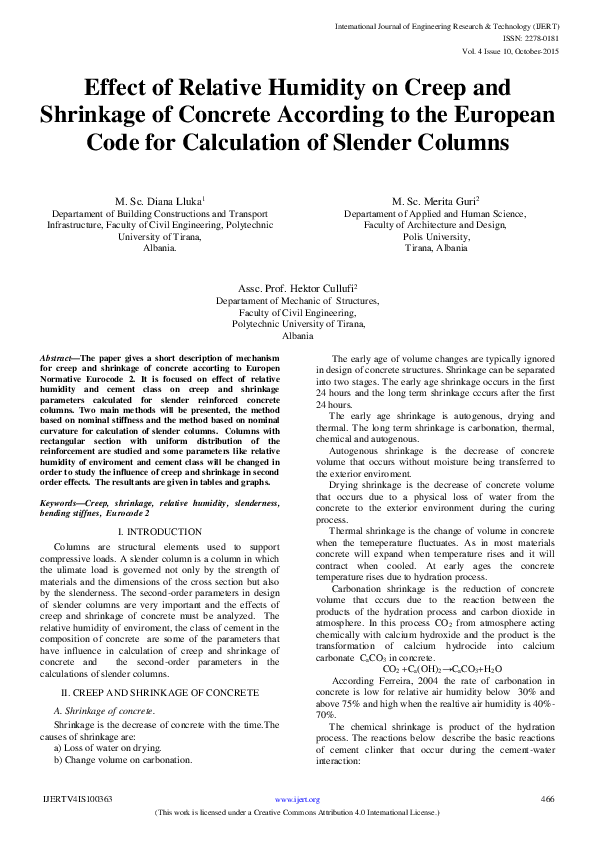 (PDF) Effect of Relative Humidity on Creep and Shrinkage of Concrete ...