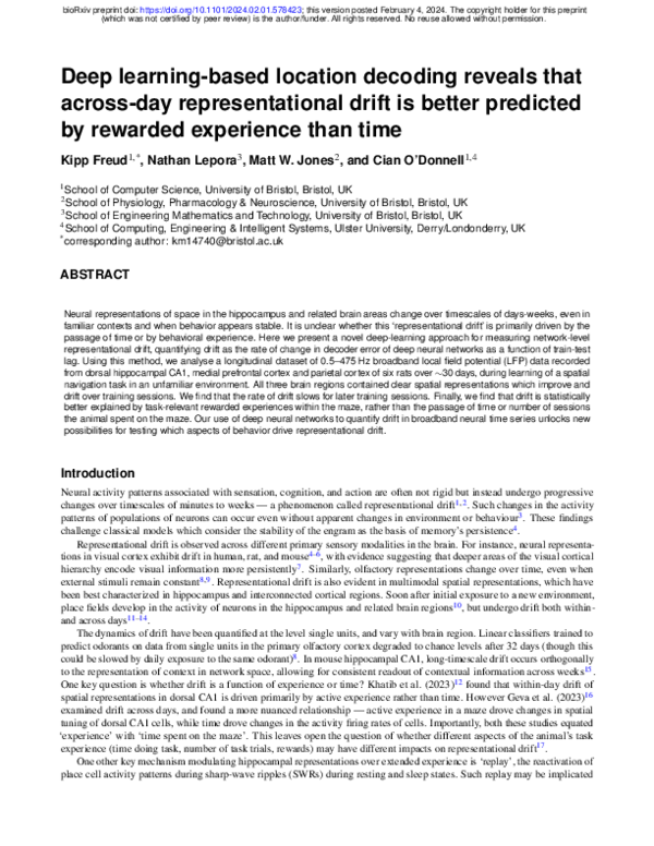 (PDF) Location Decoding: Rewards Drive Representational Drift
