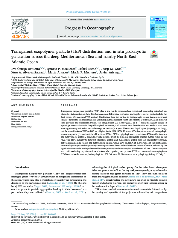 (PDF) Transparent exopolymer particle (TEP) distribution and in situ ...
