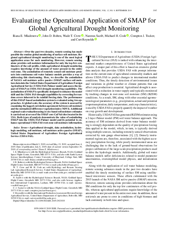(PDF) Evaluating the Operational Application of SMAP for Global Agricultural Drought Monitoring ...