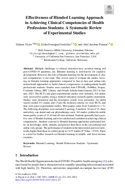 (PDF) Effectiveness of Blended Learning Approach in Achieving Clinical Competencies of Health ...