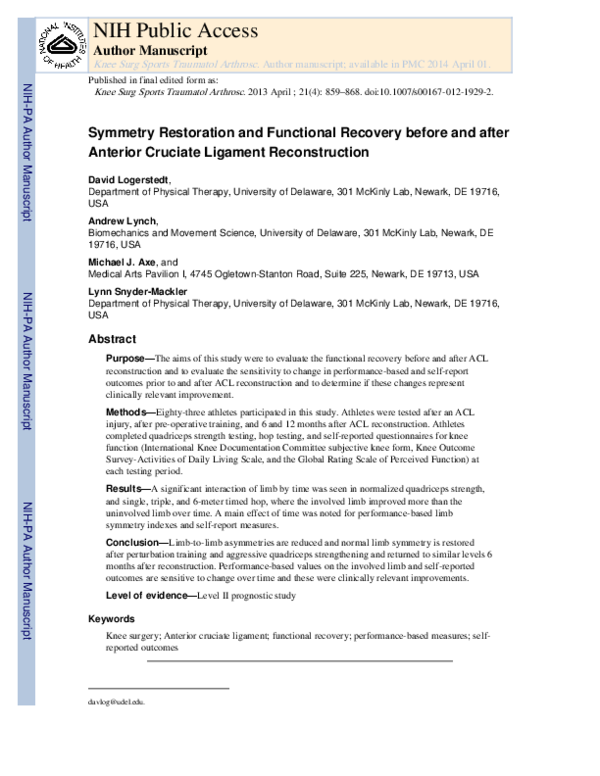 (PDF) Symmetry restoration and functional recovery before and after ...
