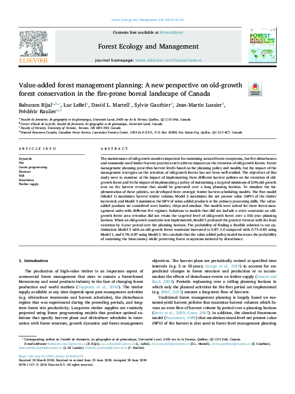 (PDF) Value-added forest management planning: A new perspective on old ...