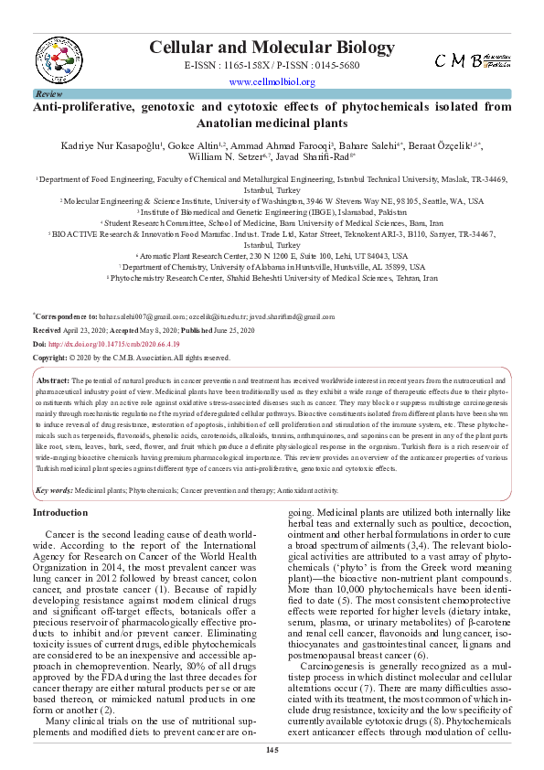 Anti-proliferative, genotoxic and cytotoxic effects of phytochemicals ...