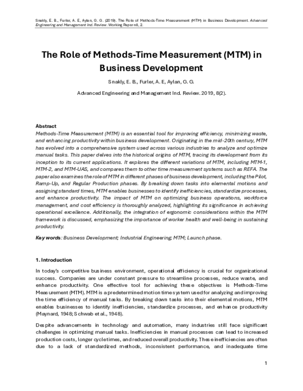 (PDF) The Role of Methods-Time Measurement (MTM) in Business Development