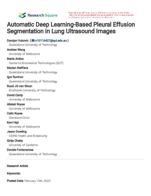 (PDF) Automatic Deep Learning-Based Pleural Effusion Segmentation in Lung Ultrasound Images