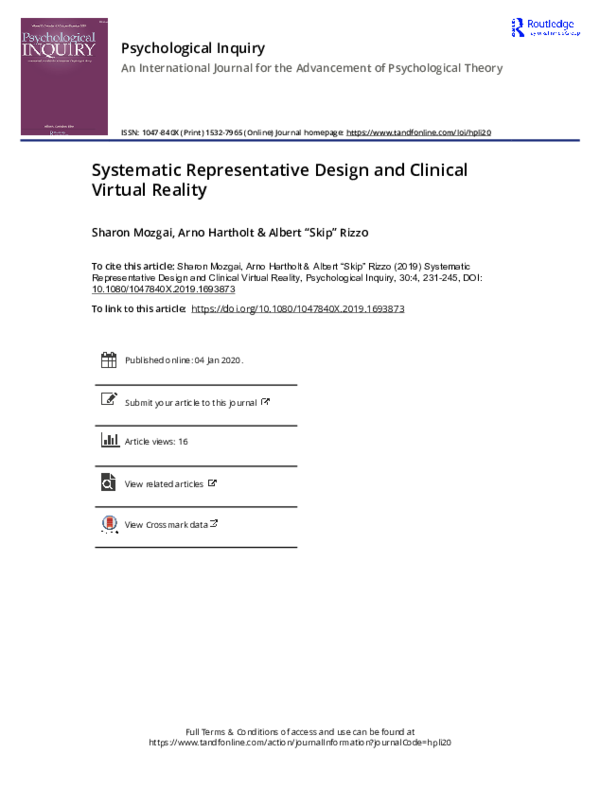 (PDF) Systematic Representative Design and Clinical Virtual Reality