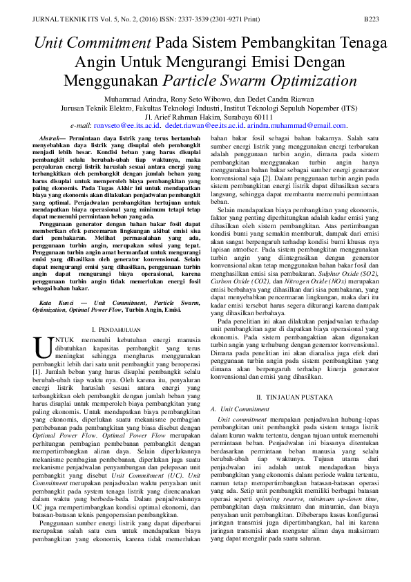 (PDF) Unit Commitment Pada Sistem Pembangkitan Tenaga Angin Untuk Mengurangi Emis Menggunakan ...