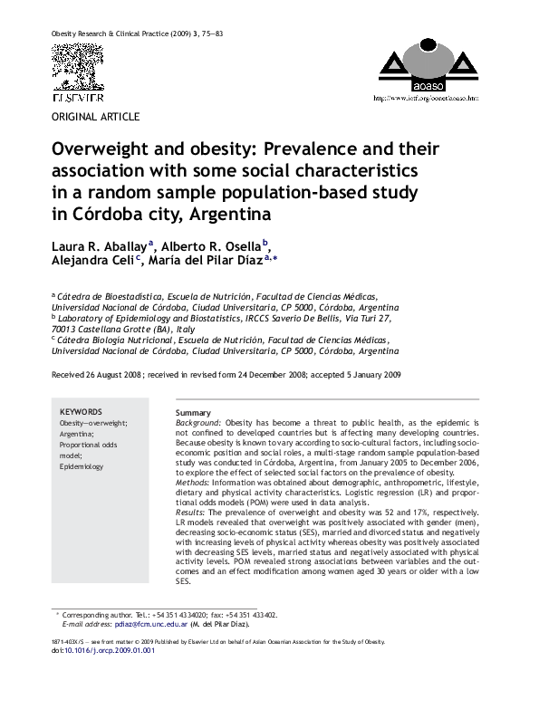 (PDF) Overweight and obesity: Prevalence and their association with ...