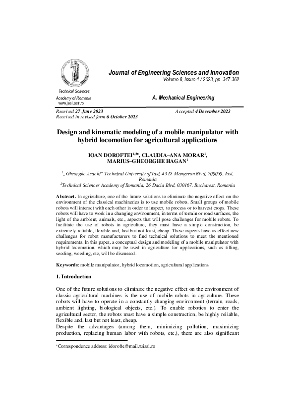 (PDF) Design and kinematic modeling of a mobile manipulator with hybrid locomotion for ...
