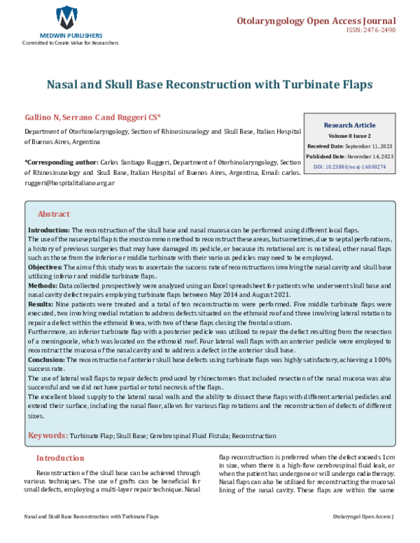 (PDF) Nasal and Skull Base Reconstruction with Turbinate Flaps