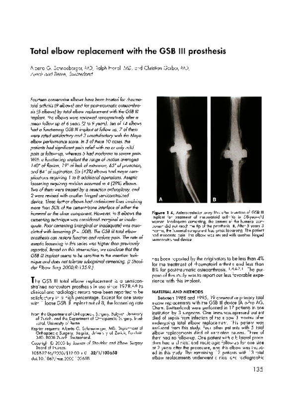 Total elbow replacement with the GSB III prosthesis