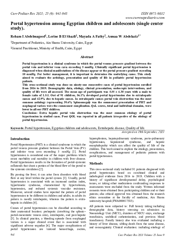 (PDF) Portal hypertension among Egyptian children and adolescents ...