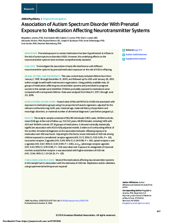 (PDF) Association of Autism Spectrum Disorder With Prenatal Exposure to ...