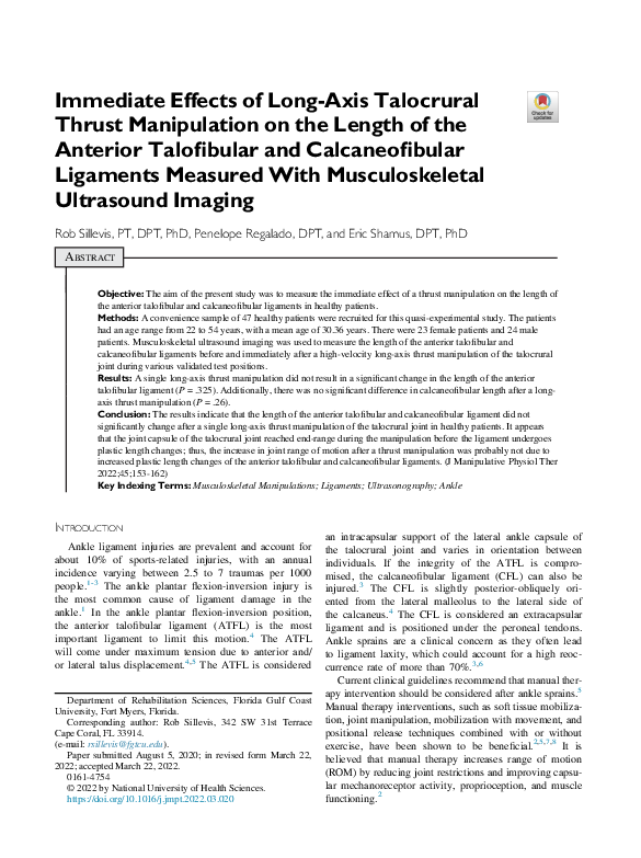 (PDF) Immediate Effects of Long-Axis Talocrural Thrust Manipulation on ...