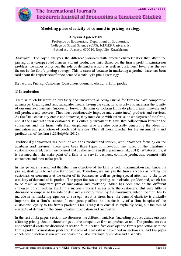 (PDF) Modeling price elasticity of demand in pricing strategy