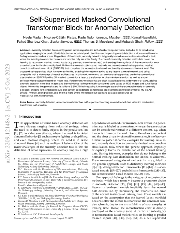 (PDF) Self-Supervised Masked Convolutional Transformer Block for Anomaly Detection