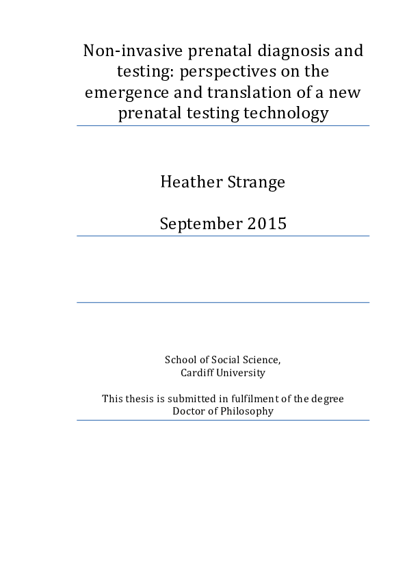 (PDF) Non-invasive prenatal diagnosis and testing : perspectives on the ...