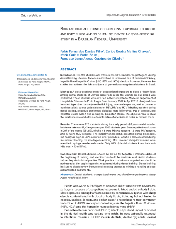 (PDF) Risk Factors Affecting Occupational Exposure to Blood and Body ...
