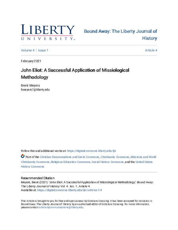 (PDF) John Eliot: A Successful Application of Missiological Methodology