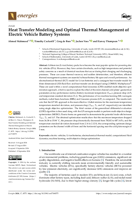 (PDF) Heat Transfer Modeling and Optimal Thermal Management of Electric Vehicle Battery Systems