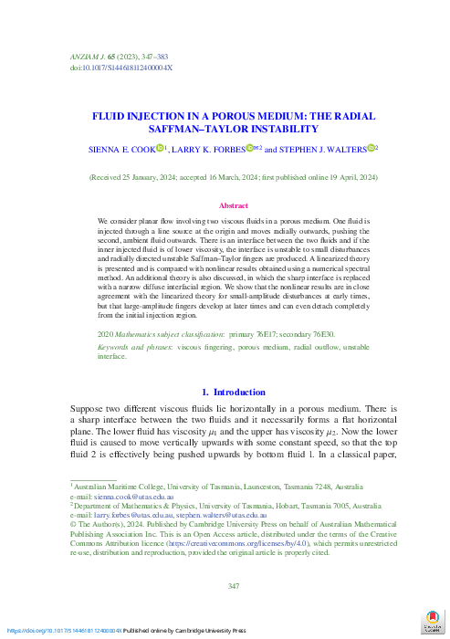 (PDF) Fluid Injection in a Porous Medium: The Radial Saffman–Taylor ...