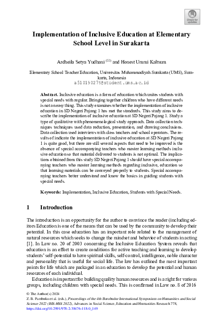 (PDF) Implementation of Inclusive Education at Elementary School Level ...