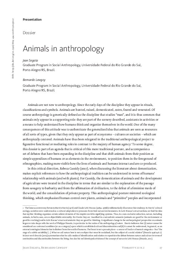 (PDF) Presentation: Animals in anthropology
