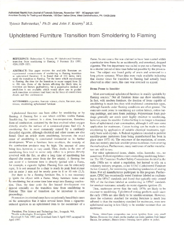 (PDF) Upholstered Furniture Transition from Smoldering to Flaming