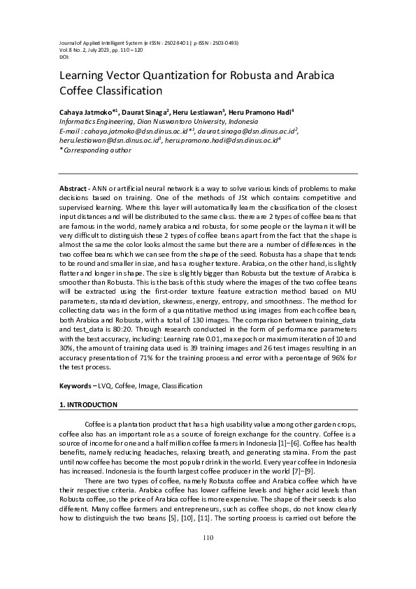 (PDF) Learning Vector Quantization for Robusta and Arabica Coffee ...