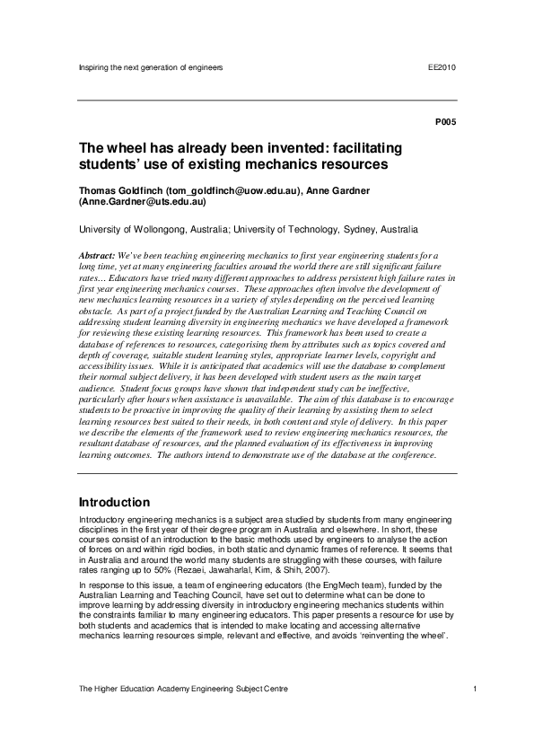 (PDF) The wheel has already been invented: Facilitating students' use ...