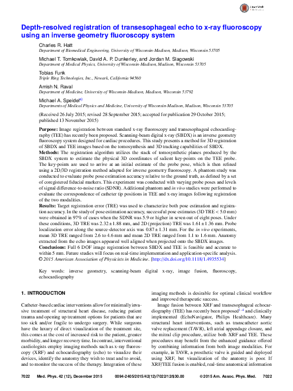 (PDF) Depth-resolved registration of transesophageal echo to x-ray fluoroscopy using an inverse ...