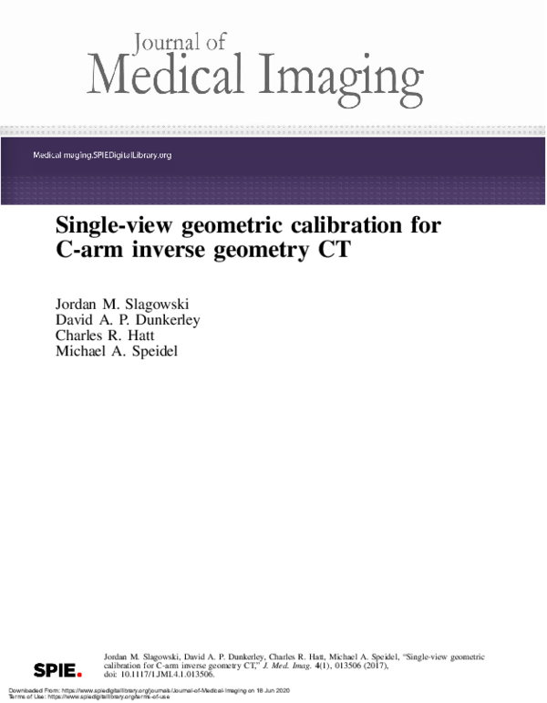 (PDF) Single-view geometric calibration for C-arm inverse geometry CT