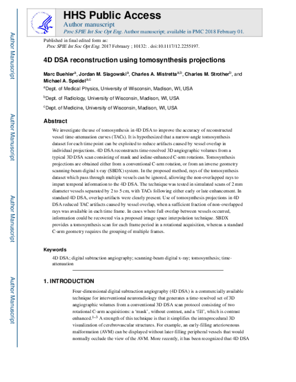 (PDF) 4D DSA reconstruction using tomosynthesis projections