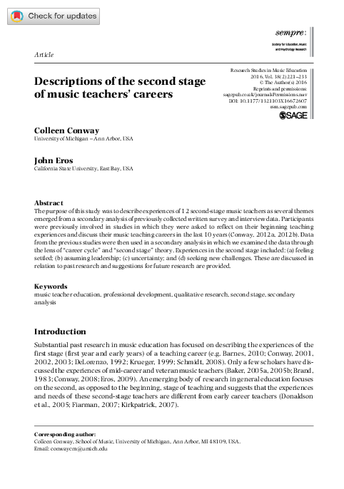 (PDF) Descriptions of the second stage of music teachers’ careers
