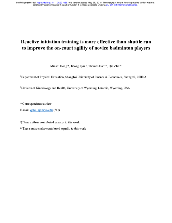 (PDF) Reactive Initiation Training is more effective than Shuttle Run ...