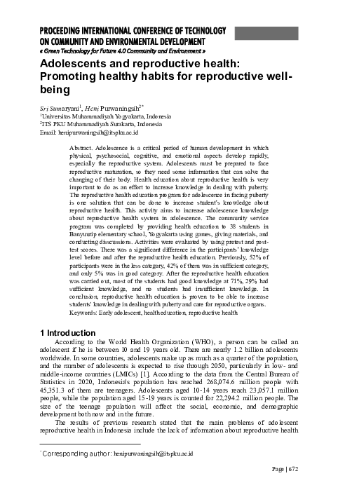 (PDF) Adolescents and reproductive health: Promoting healthy habits for ...