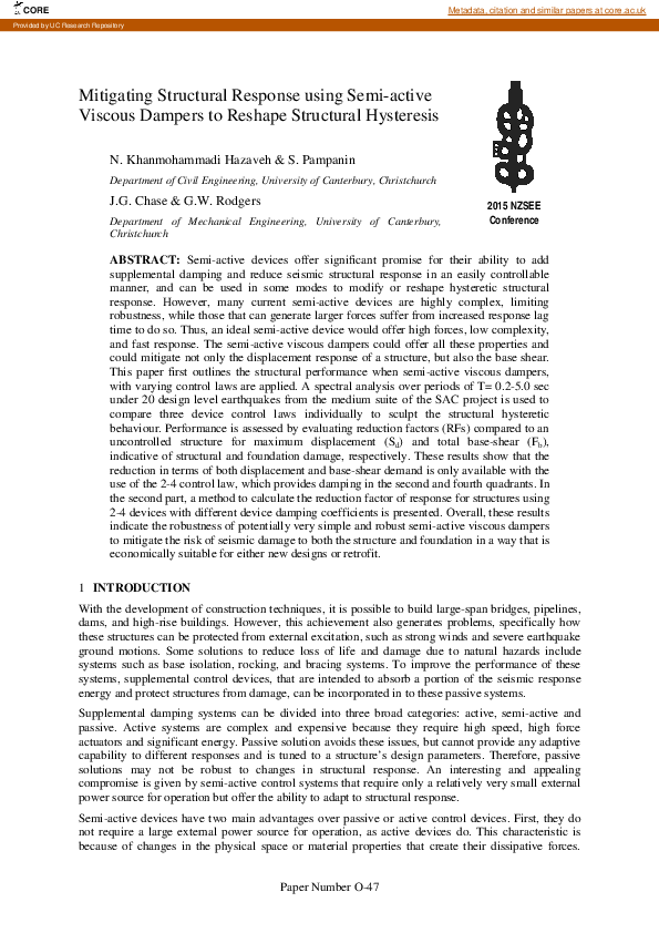 (PDF) Semi-active Viscous Dampers for Seismic Response
