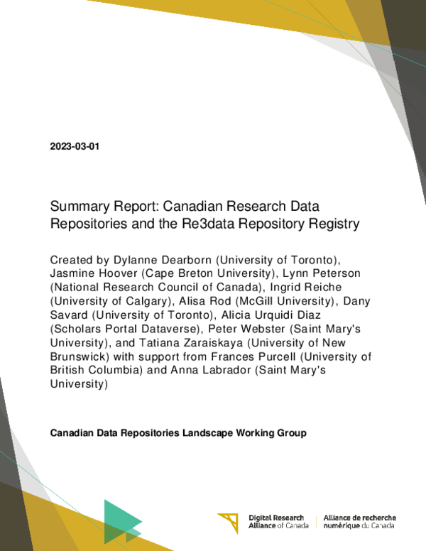 (PDF) Summary Report: Canadian Research Data Repositories and the Re3data Repository Registry