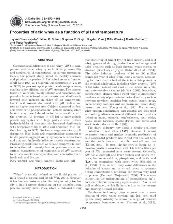 (PDF) Properties of acid whey as a function of pH and temperature