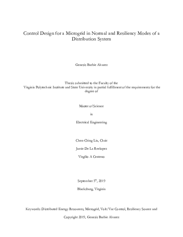 Pdf Control Design For A Microgrid In Normal And Resiliency Modes Of
