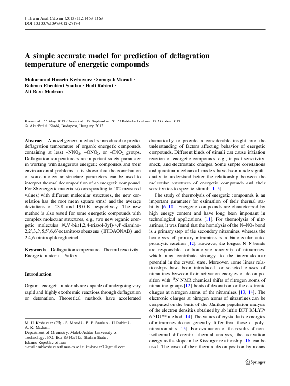 (PDF) A simple accurate model for prediction of deflagration ...